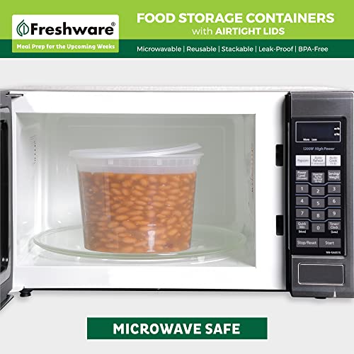 Freshware Food Storage Containers [12 Pack, 48 oz] Plastic Deli Containers with Lids, Slime, Soup, Meal Prep Containers, BPA Free, Stackable, Leakproof, Microwave, Dishwasher and Freezer Safe