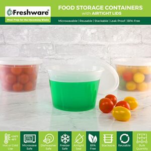 Freshware Food Storage Containers [12 Pack, 48 oz] Plastic Deli Containers with Lids, Slime, Soup, Meal Prep Containers, BPA Free, Stackable, Leakproof, Microwave, Dishwasher and Freezer Safe