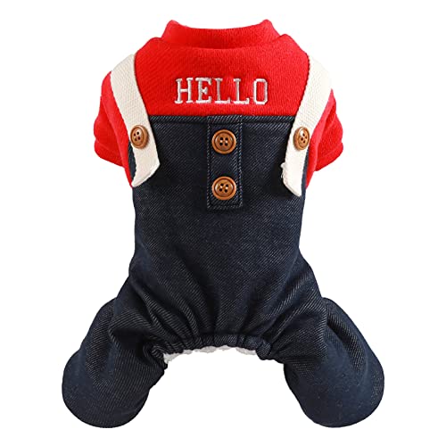 Cold Weather Dog Clothes Pet Pet Dog Plus Velvet Thick Winter Warm Clothes Pet Dog Hello Overalls Clothing Pet Clothes for Medium Dogs Boys (Red, L)