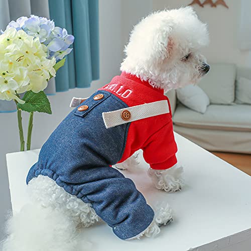 Cold Weather Dog Clothes Pet Pet Dog Plus Velvet Thick Winter Warm Clothes Pet Dog Hello Overalls Clothing Pet Clothes for Medium Dogs Boys (Red, L)