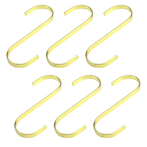 Tighall 6PCS 5" Flat S Shape Hooks Heavy-Duty Stainless Steel S Hooks for Hanging Mug Pots and Pans Coffee Cups Coats Bags Plant Kitchen Garden(Gold)