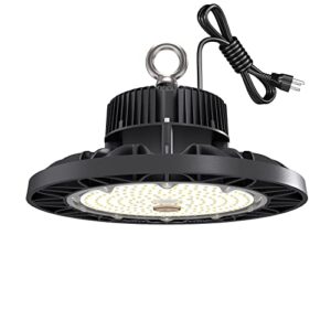 super bright ufo led high bay light 100w 15000lm 5000k, led ufo light fixture, 100-277v, ul us plug 5' cable, alternative to 400w mh/hps for warehouse shop garage barn factory, ip65