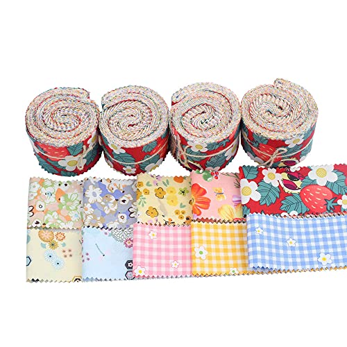 Cotton Bright Rainbow Jelly Roll Fabric 20 Pieces 2.4-inch Strips Quilting Fabric (Floral Print B)