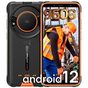 ulefone rugged smartphone, power armor 16 pro 122db loud speaker, ip68/ip69k, 9600mah, octa-core android 12 4gb + 64gb, 16mp dual camera, built-in glare flashlight, fingerprint id, nfc orange