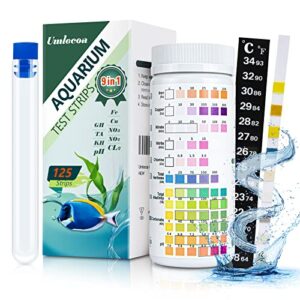 umlecoa 9 in 1 aquarium test kit for freshwater and saltwater - 125 aquarium test strips with test tube & thermometer - fast & accurate water testing strips for aquarium/pond/pool