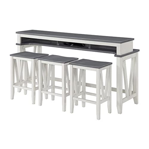 Martin Svensson Home Del Mar Console Bar Table and Stool Set, Antique White and Gray