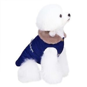 izefia dog coat cold weather coat windproof jacket fleece warm dog sweater winter thick clothes thick vest fur collar tank top dog coat for small dog medium cat blue m