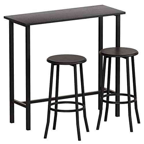 IDEALHOUSE Bar Table and Chairs Set, Bar Table with 2 Bar Stools, Sturdy Metal Frame, Dining Table Set, Bar Table Set with 2 Chairs for Kitchen Dining Room Coffee Party Room