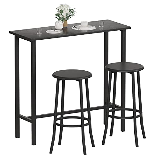 IDEALHOUSE Bar Table and Chairs Set, Bar Table with 2 Bar Stools, Sturdy Metal Frame, Dining Table Set, Bar Table Set with 2 Chairs for Kitchen Dining Room Coffee Party Room