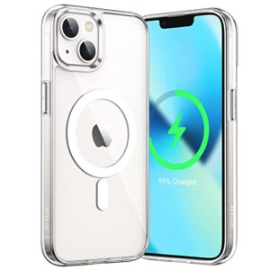 jetech magnetic case for iphone 13 6.1-inch compatible with magsafe wireless charging, shockproof phone bumper cover, anti-scratch clear back (clear)