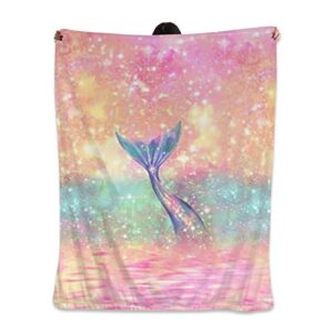 Mermaid Tail Mythical Ocean Life Flannel Fleece Throw Blankets for Chair 50"x40" Decorative Cover,Super Soft Gift Idea