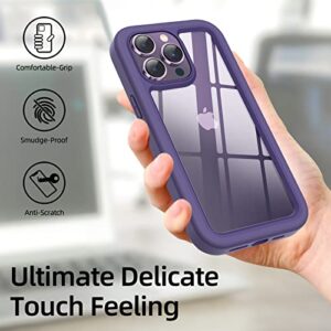 SaiMeun Compatible with iPhone 14 Pro Max Case 6.7",【Military Grade Protection】 Silicone Bumper & Crystal Clear Hard PC Back & TPU Inner, Heavy Duty Case for iPhone 14 Pro Max. (Dark Purple)