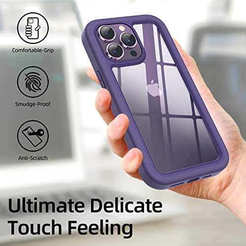 SaiMeun Compatible with iPhone 14 Pro Max Case 6.7",【Military Grade Protection】 Silicone Bumper & Crystal Clear Hard PC Back & TPU Inner, Heavy Duty Case for iPhone 14 Pro Max. (Dark Purple)