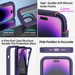 SaiMeun Compatible with iPhone 14 Pro Max Case 6.7",【Military Grade Protection】 Silicone Bumper & Crystal Clear Hard PC Back & TPU Inner, Heavy Duty Case for iPhone 14 Pro Max. (Dark Purple)