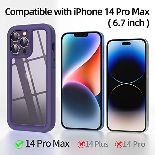 SaiMeun Compatible with iPhone 14 Pro Max Case 6.7",【Military Grade Protection】 Silicone Bumper & Crystal Clear Hard PC Back & TPU Inner, Heavy Duty Case for iPhone 14 Pro Max. (Dark Purple)