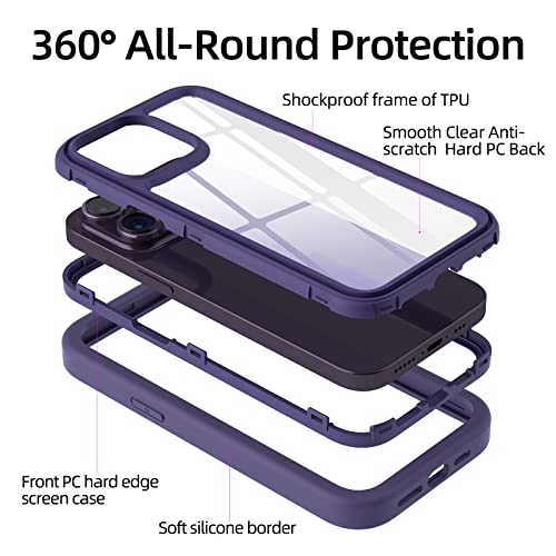 SaiMeun Compatible with iPhone 14 Pro Max Case 6.7",【Military Grade Protection】 Silicone Bumper & Crystal Clear Hard PC Back & TPU Inner, Heavy Duty Case for iPhone 14 Pro Max. (Dark Purple)