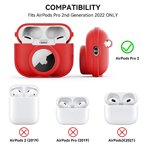 GOCII 2 in 1 Designed for Airpods Pro 2 Case and AirTag Case Cover with Lanyard, Silicone GPS Tracker Cover Holder, Soft Shock-Proof Anti-Scratch Anti-Lost(red)