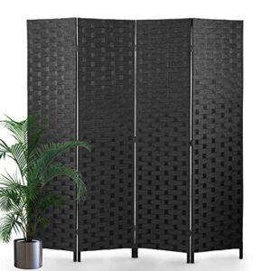 room divider,4 panels 6ft folding privacy screen room divider wall wood mesh hand-woven design freestanding partition portable wall for home office bedroom(black)