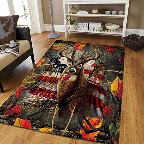 Deer Hunting Rug, Hunting Carpet, Country Kitchen mat, Non Slip Rug Gift for Mom Non Slip Nursery Rugs Carpet for Hallway Bathroom Outdoor Living Room Soft Blue Rug 2x3 3x5 4x6 5x8 Area Rug