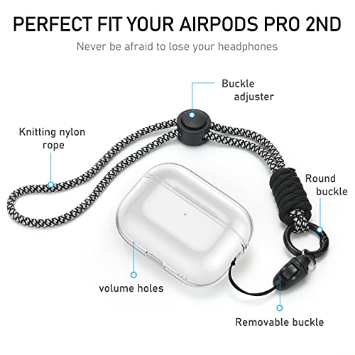 Youtec for Airpods Pro 2nd Generation Case,Clear for Airpods Pro 2 Cover 2022 with Keychain Lanyard,Transparent TPU Carrying Case Skin with Hand Strap for Women Men,Clear