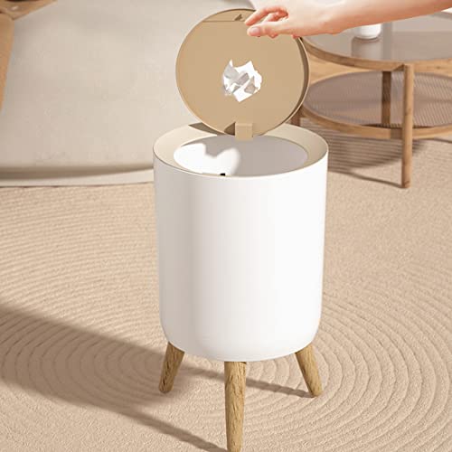 Doyingus Round Trash Can with Lid, 1.8 Gallon Plastic Garbage Can with Legs, Garbage Bin with Push Button, Modern Waste Basket for Bedroom Bathroom Living Room Office