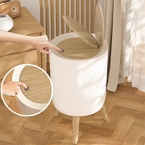 Doyingus Round Trash Can with Lid, 1.8 Gallon Plastic Garbage Can with Legs, Garbage Bin with Push Button, Modern Waste Basket for Bedroom Bathroom Living Room Office