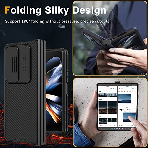 Miimall Compatible for Samsung Galaxy Z Fold 4 Case Hinge, [Slide Camera Cover][Creative Hinge Protection] Military Grade Protection Bumper Cases for Galaxy Z Fold 4 5G Case 2022