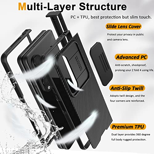 Miimall Compatible for Samsung Galaxy Z Fold 4 Case Hinge, [Slide Camera Cover][Creative Hinge Protection] Military Grade Protection Bumper Cases for Galaxy Z Fold 4 5G Case 2022