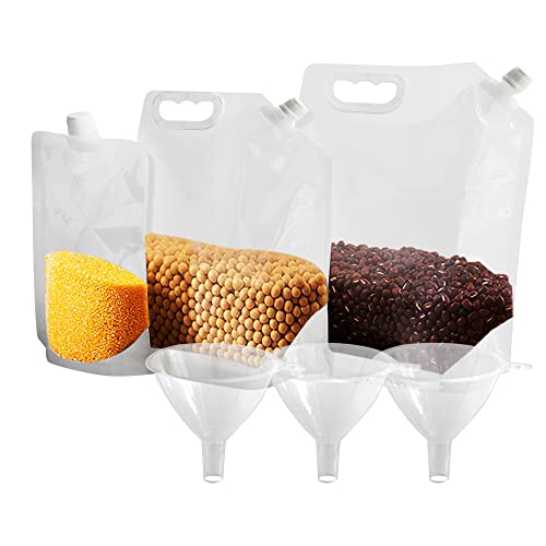 Grain Moisture-Proof Sealed Bag,6Pack Transparent Grain Storage Suction Bags,2 funnels,reusable, with carrying handle(2pcs 500ml,2pcs 1.5L,2pcs 2L)