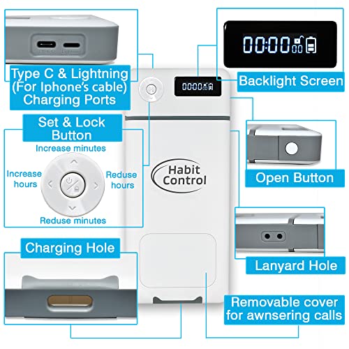 Habit Control Cell Phone Lock Box with Timer for Self-Discipline, Portable Time Lock Box Suitable for iPhone and Android Smartphones, Phone Jail Box with Timer to Reduce Screen Time, (White)