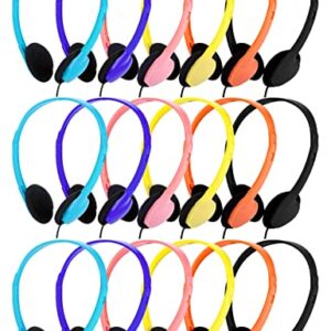 QWERDF 16 Pack Headphones Bulk for Classroom School Student Wired Headsets On-Ear Class Set Earphones Individually Bagged in 6 Multiple Colors (16 Packs,6 Colors)