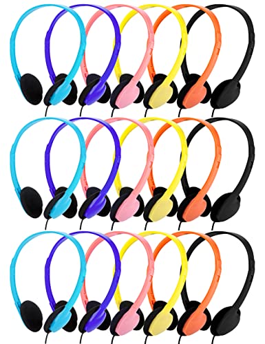 QWERDF 16 Pack Headphones Bulk for Classroom School Student Wired Headsets On-Ear Class Set Earphones Individually Bagged in 6 Multiple Colors (16 Packs,6 Colors)