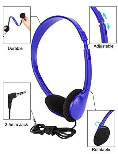 QWERDF 16 Pack Headphones Bulk for Classroom School Student Wired Headsets On-Ear Class Set Earphones Individually Bagged in 6 Multiple Colors (16 Packs,6 Colors)