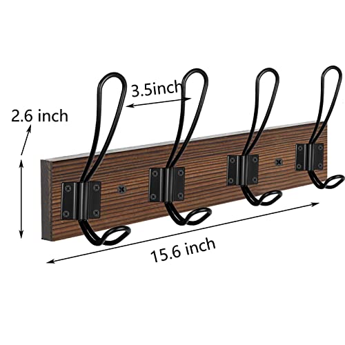 Wall Mounted Coat Rack, Wood Wall Rustic Coat Rack Hanger with 4 Farmhouse Hooks for Wall Entryway Bedroom Farmhouse Hanging Coat Clothes Hat Purse Bag Towel