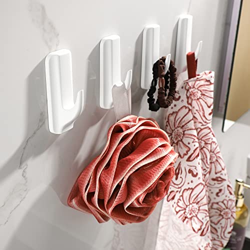 ALOCEO Wall Hooks 9 Pack Stick On Hooks Sticky Hooks for Hanging Self Adhesive Hooks Shower Towel Hooks for Bathrooms Plastic White Hooks with 12 Strips