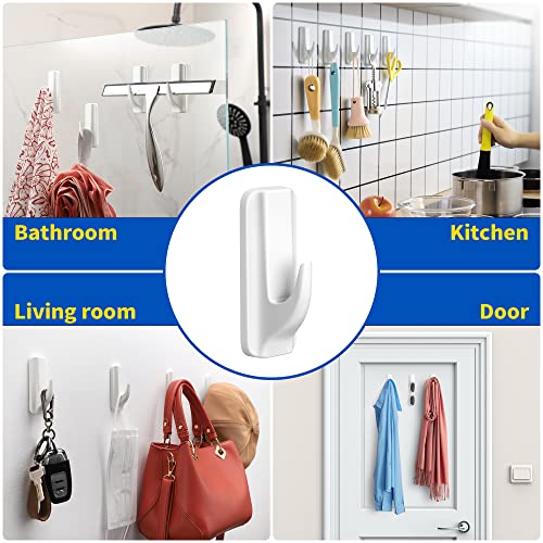 ALOCEO Wall Hooks 9 Pack Stick On Hooks Sticky Hooks for Hanging Self Adhesive Hooks Shower Towel Hooks for Bathrooms Plastic White Hooks with 12 Strips