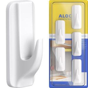 aloceo sticky hooks coat key hooks white plastic wall hooks for hanging hangers for walls adhesive hooks towel hooks 5 hooks and 6 strips