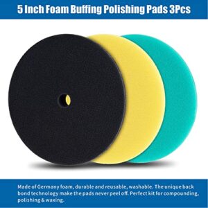 WEST HORSE 6 Inch Polishing Flat Pads for 5 Inch Backing Plate, 3Pcs Buffing Pads for Orbital DA Polisher Buffer, Foam Polish Pads for Car Body Compounding, Polishing and Waxing