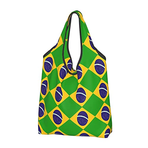 Kitchen Reusable Grocery Bags Brazil-Flag-Proud-Soccer Shopping Bags Washable Foldable Carry Pouch Tote Gift Bags Durable