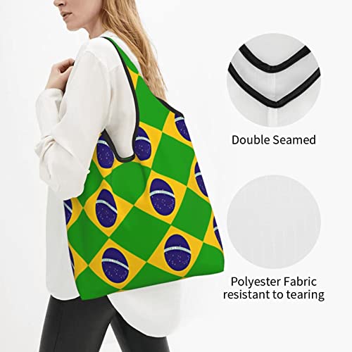 Kitchen Reusable Grocery Bags Brazil-Flag-Proud-Soccer Shopping Bags Washable Foldable Carry Pouch Tote Gift Bags Durable