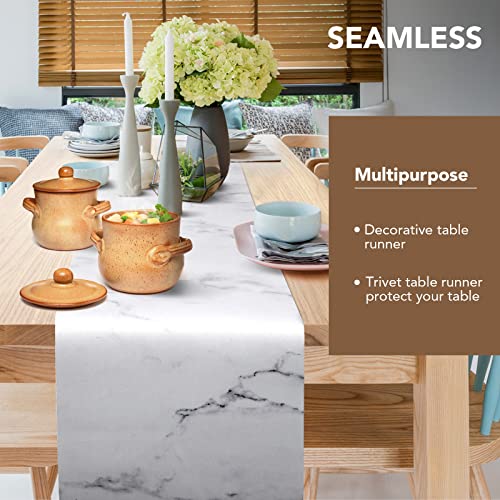 Trivet Table Runner Hot Plates Mat 12 X 40 Inch Heat Resistant Table Protector Waterproof Decorative Farmhouse Kitchen Trivets Counter Heat Proof Placemats for Hot Dishes (Marble)