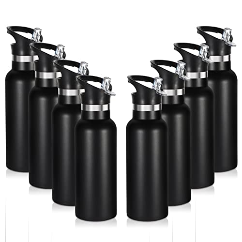 Volhoply 17oz Insulated Water Bottle Bulk 8 Pack,Stainless Steel Kids Water Bottles with Straw Lid,Double Wall Vacuum Metal Thermos Water Bottle,Reusable Sports School Flask Keep Cold(Black,8 Set)