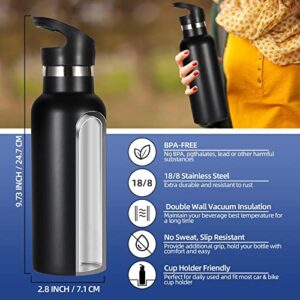 Volhoply 17oz Insulated Water Bottle Bulk 8 Pack,Stainless Steel Kids Water Bottles with Straw Lid,Double Wall Vacuum Metal Thermos Water Bottle,Reusable Sports School Flask Keep Cold(Black,8 Set)