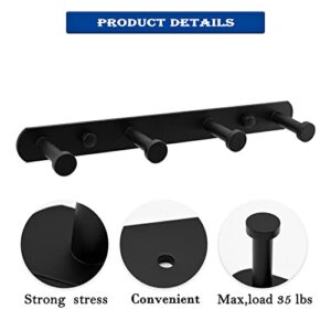 Potaosey Black Wall Coat Rack, 11in Wall Mounted Coat Rack with 4 Hook,Modern Style Coat Rack Wall Mounted,Metal Coat Hooks Rail for Coat Hat Key Bathroom Entryway