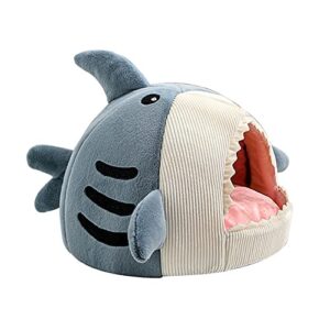 shark shape cat cave bed with thick cushion, kitten cat soft warm house for indoor cats anti-slip bottom, cat tent with removable washable cushioned pillow, cat hut sleeping bag small dog bed - xl