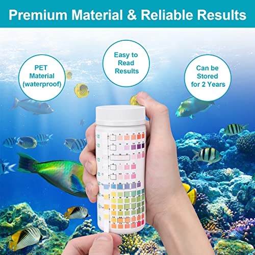 DAJIANG 9 in 1 Aquarium Test Strips,100 Strips Aquarium Testing Kit for Freshwater Saltwater, Pond Test Strips for Fish Tank Testing pH, Iron, Copper, Nitrite, Nitrate, Hardness, More