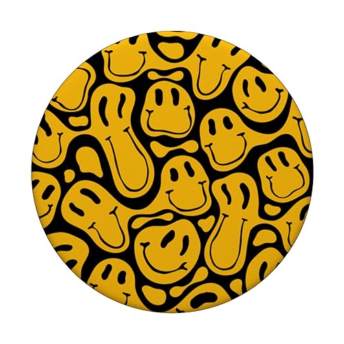 aesthetic trippy liquid black dripping yellow smile face PopSockets Standard PopGrip