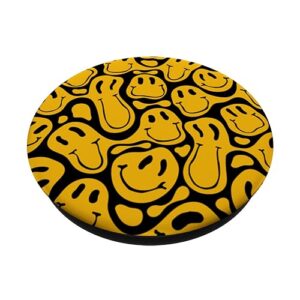 aesthetic trippy liquid black dripping yellow smile face PopSockets Standard PopGrip