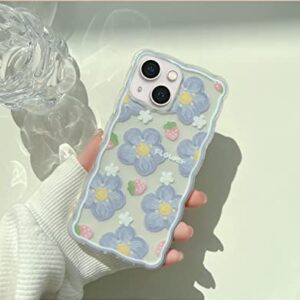 GUSDBSW Compatible with iPhone 13 Case Cute for Women Girls, Fashion Wave Grip Design & Aesthetic Curly Pattern, Clear Soft TPU Phone Case - Blueberry Flower