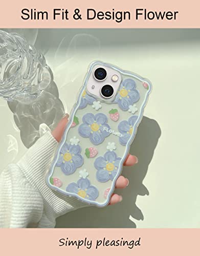 GUSDBSW Compatible with iPhone 13 Case Cute for Women Girls, Fashion Wave Grip Design & Aesthetic Curly Pattern, Clear Soft TPU Phone Case - Blueberry Flower